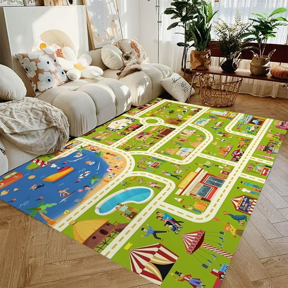 Car Play Mat for Boys and Girls Highway City Traffic-Themed Rugs for ...