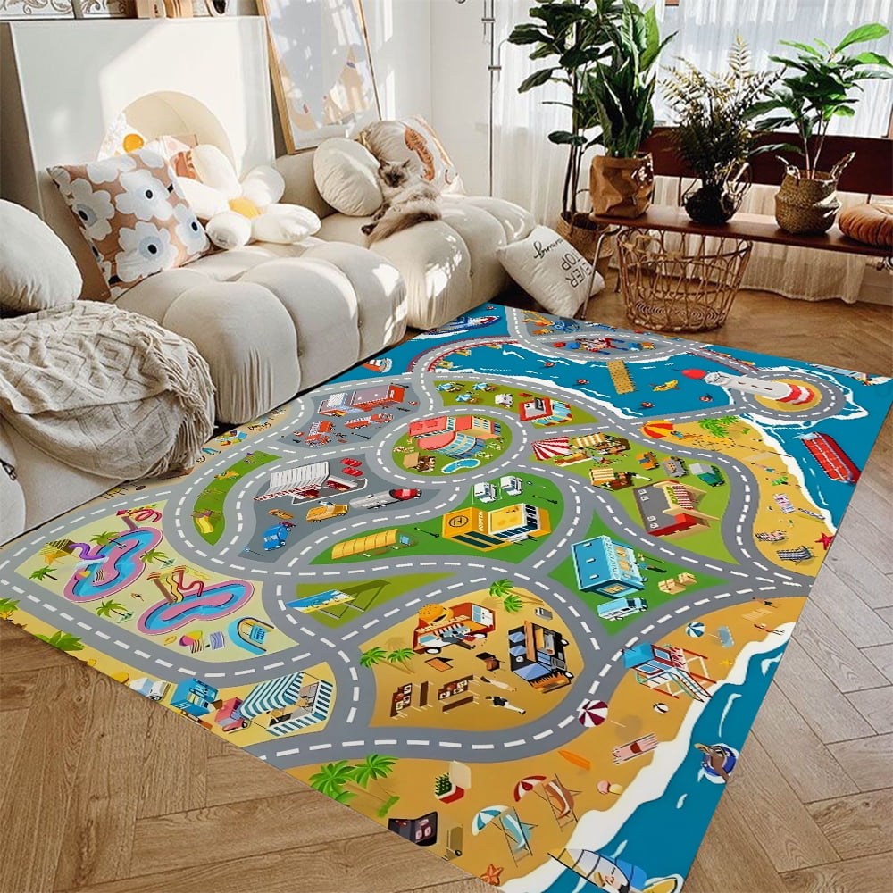 Car Play Mat for Boys and Girls Highway City Traffic-Themed Rugs for ...