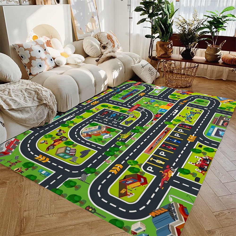 Car Play Mat for Boys and Girls Highway City Traffic-Themed Rugs for ...