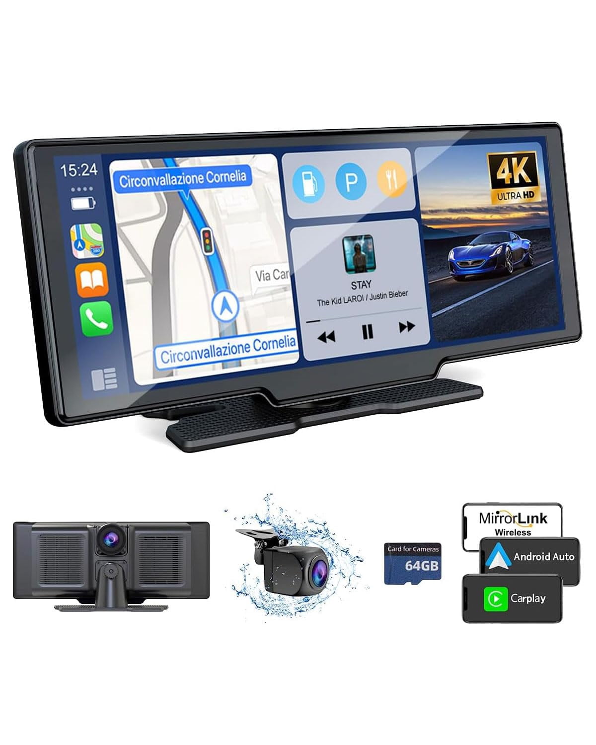 Car Play Screen with 4K Dash cam 10.26 Inch Compatible with Apple ...
