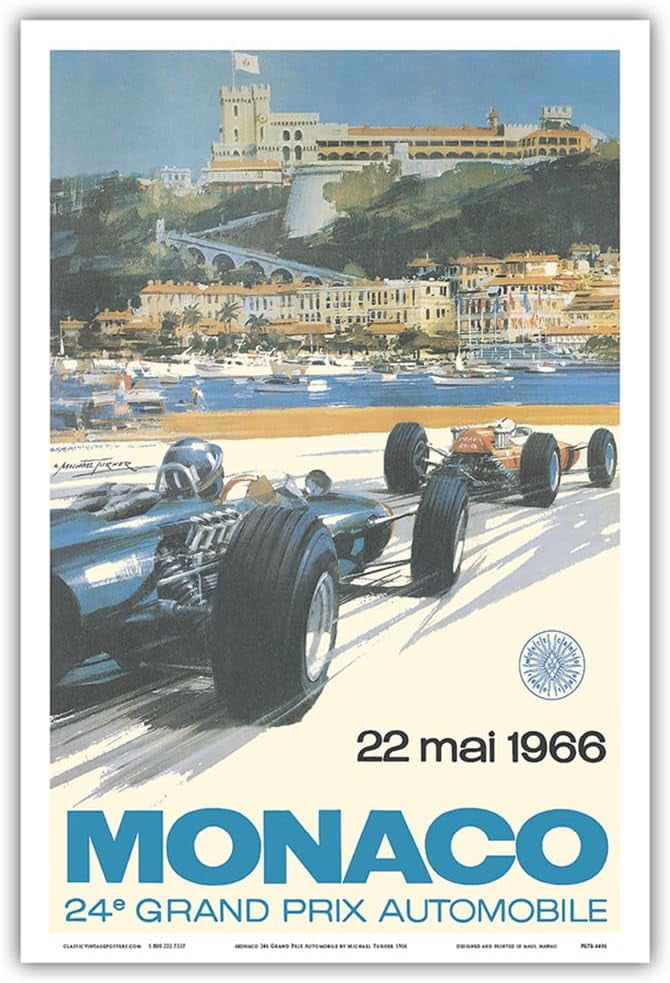 Car Poster 12x18 In | 24th Monaco Grand Prix 1966 Vintage Poster by ...