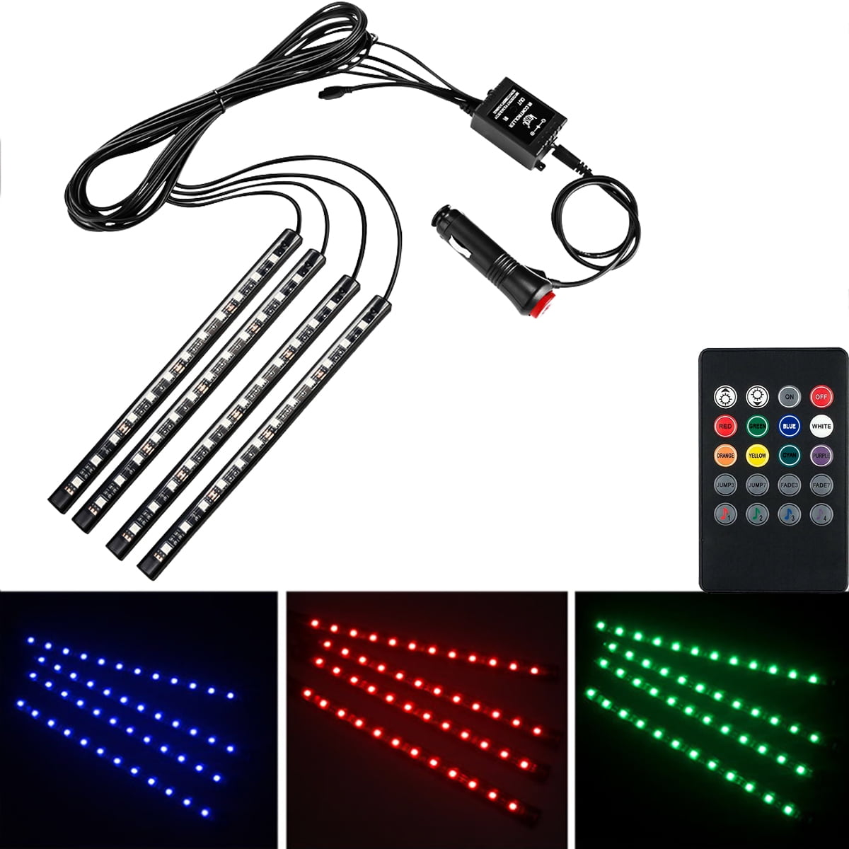 Car RGB 48 LED Light Strip Interior Atmosphere Neon Lamp Remote Control ...