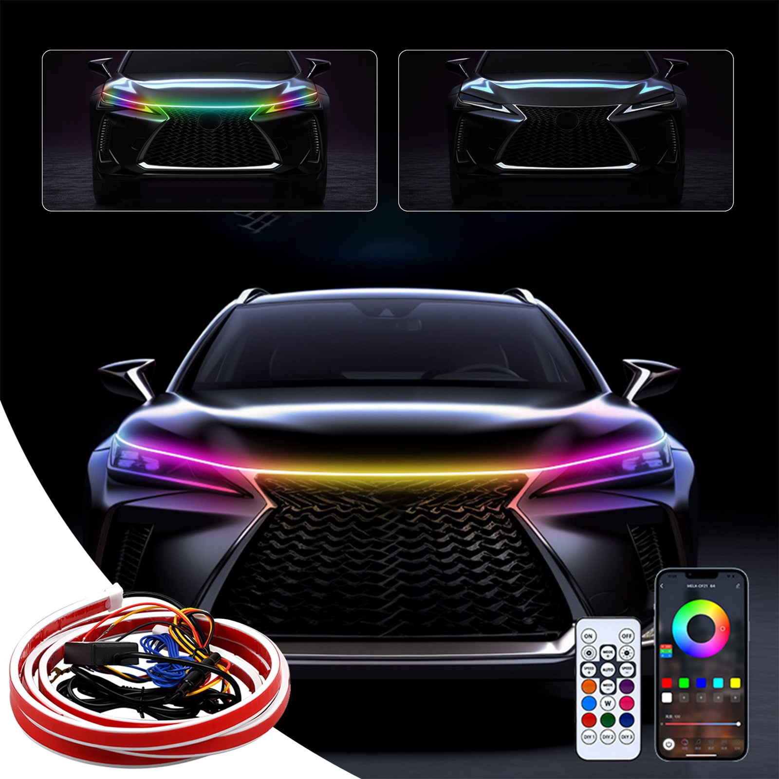 Car RGB Illusory Daytime Running Light, Bluetooth Controlled, 220CM LED ...