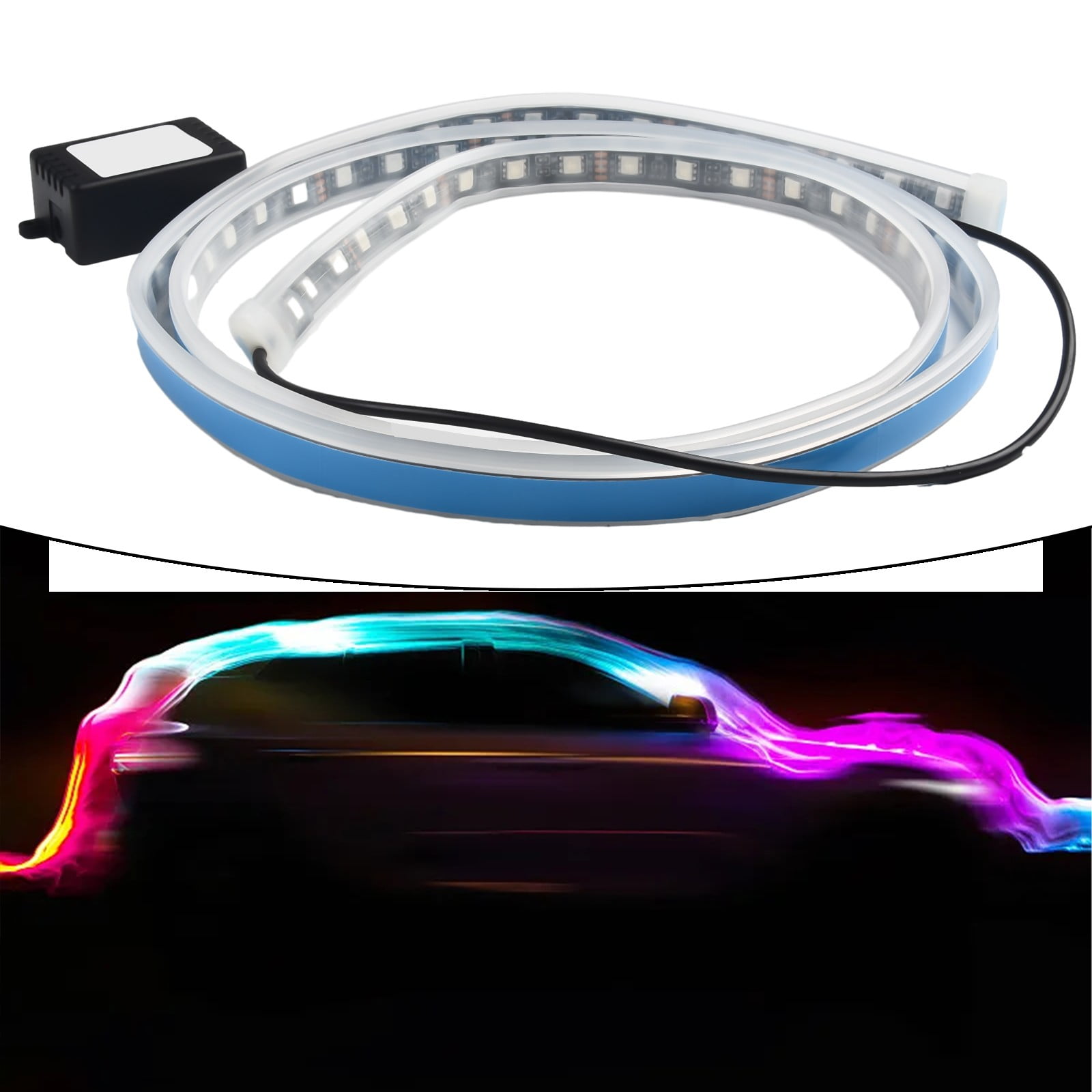 Car RGB LED DRL Hood Light Strip Engine Cover Daytime Running Light APP ...