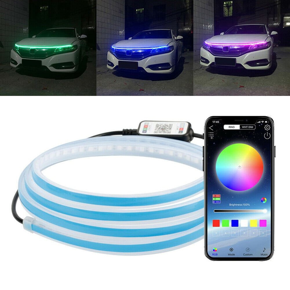 Car RGB LED DRL Hood Light Strip Engine Cover Daytime Running Light APP ...