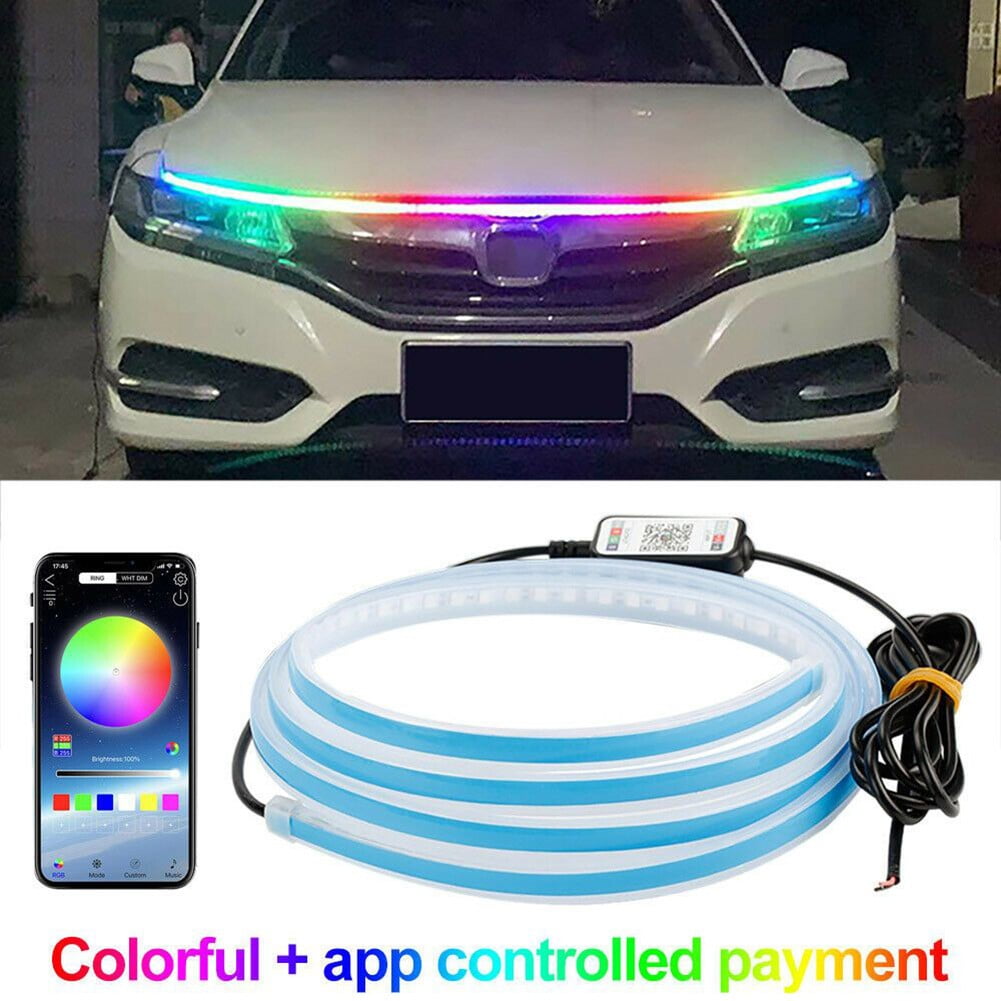 Car RGB LED DRL Hood Light Strip Engine Cover Daytime Running Light APP ...