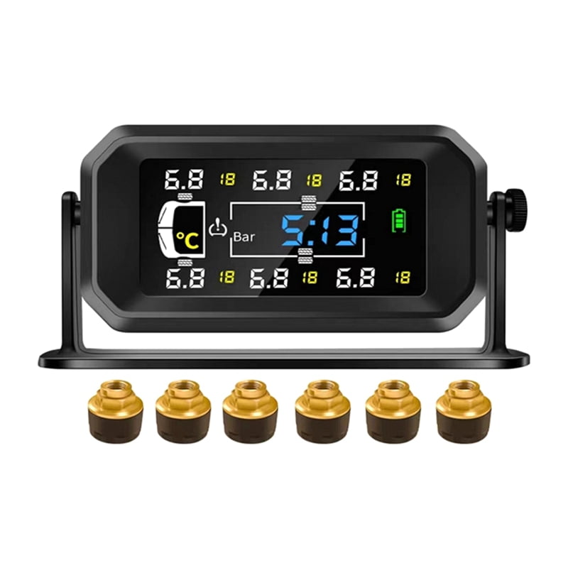 Car RV Truck TPMS 6 Wheels Sensor Solar Tire Pressure Monitoring System ...