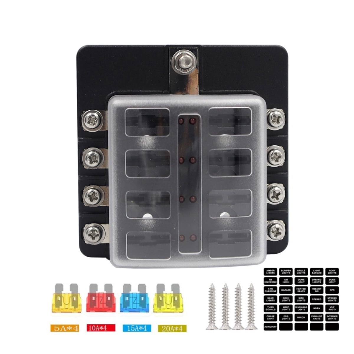 Car RV modified fuse holder 8-way fuse box with LED light multi-way car ...