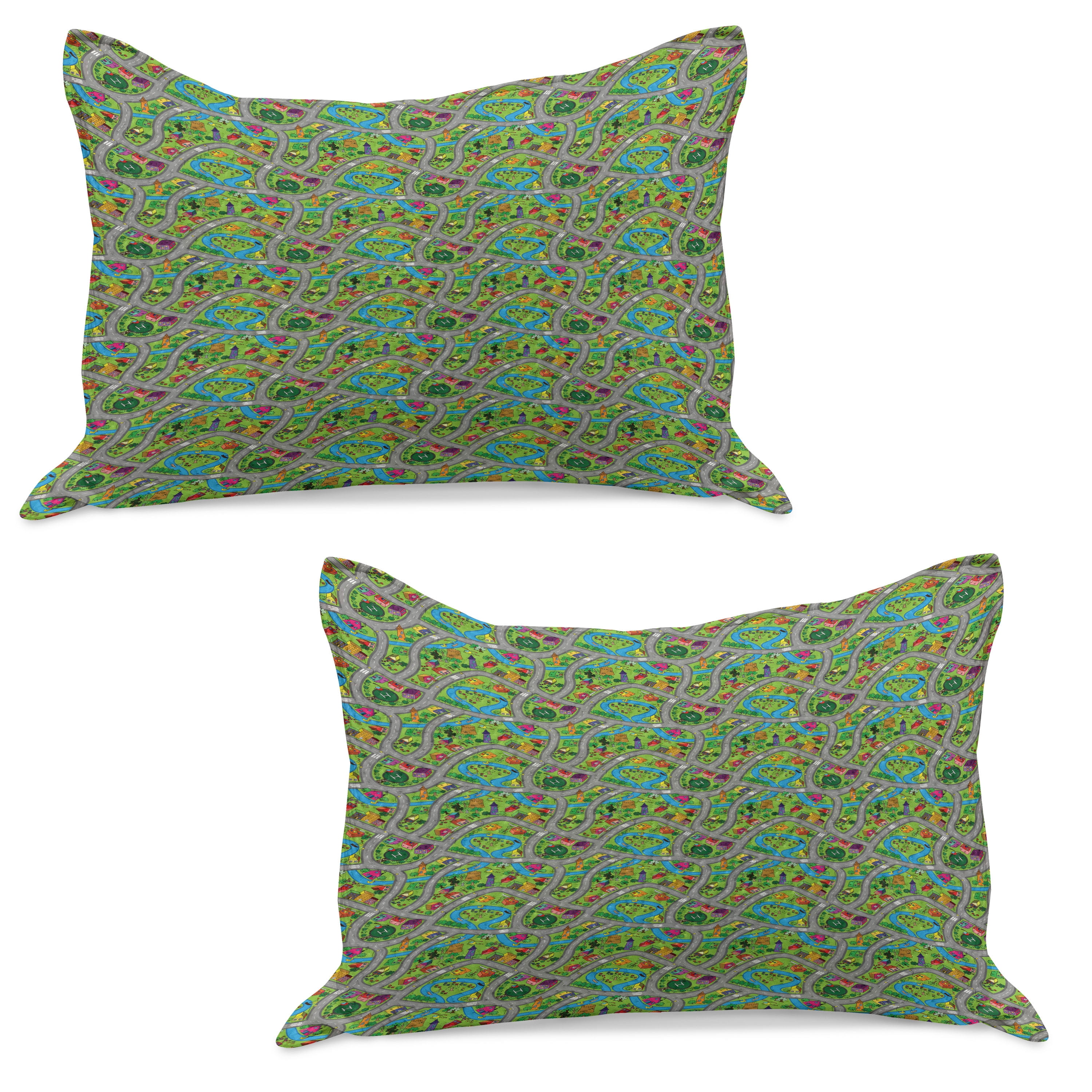 Car Race Track Knitted Quilt Pillowcover Set of 2, Hand-Drawn Style ...