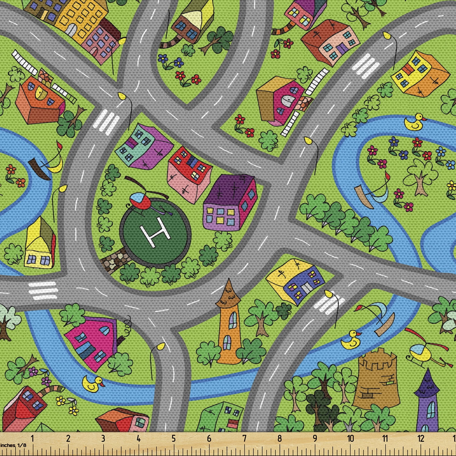 Ambesonne Car Race Track Fabric by the Yard Upholstery, Suburb Area, 3 ...