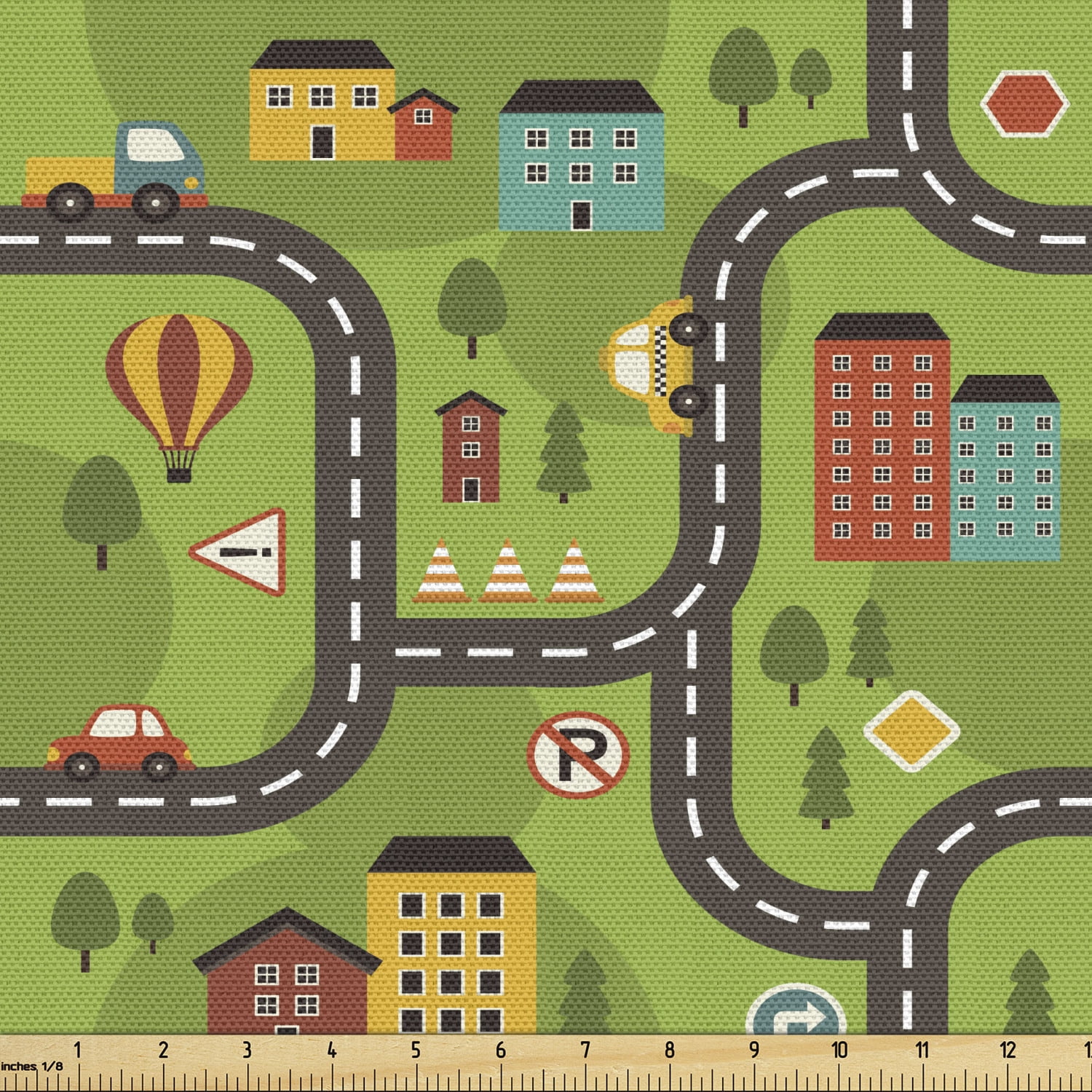 Ambesonne Car Race Track Fabric by the Yard Upholstery, Cartoon Road, 2 ...