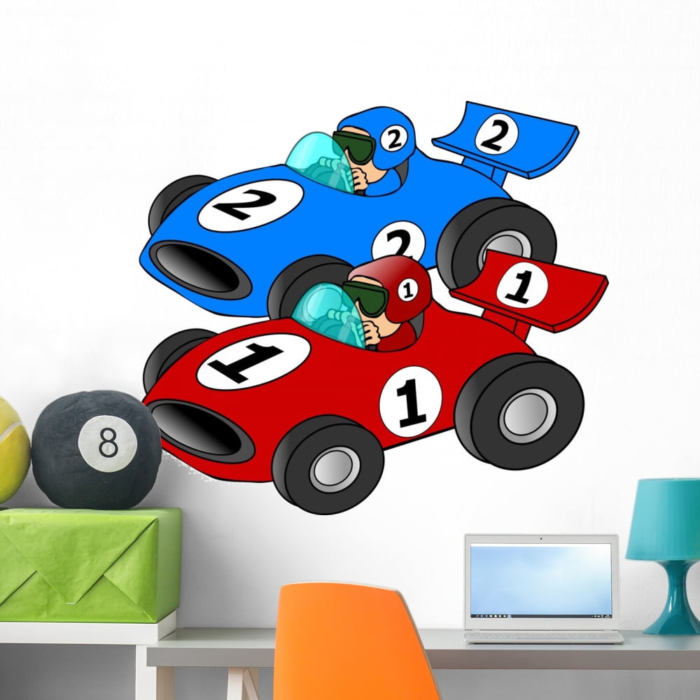 Car Race Wall Decal by Wallmonkeys Peel and Stick Graphic (36 in W x 31 ...