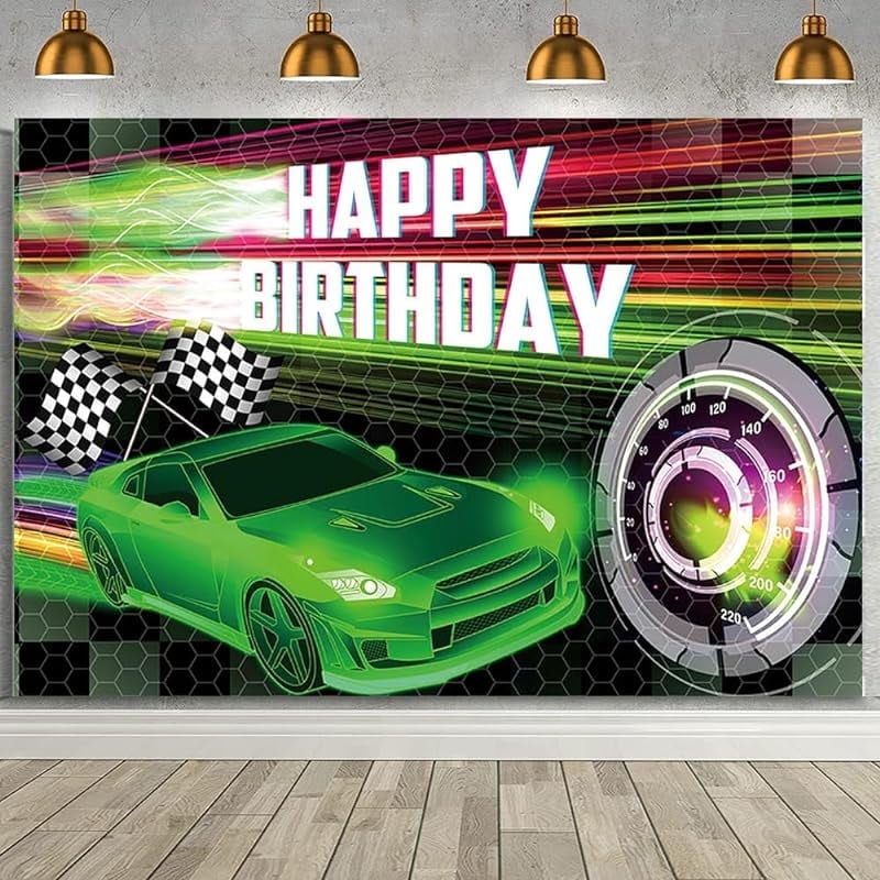 Car Racing Happy Birthday Backdrop, Black Racing Party Photo Background ...