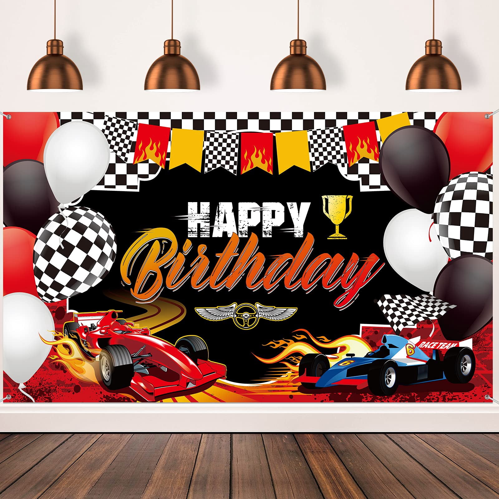 Car Racing Happy Birthday Backdrop - Car Themed Party Decorations ...
