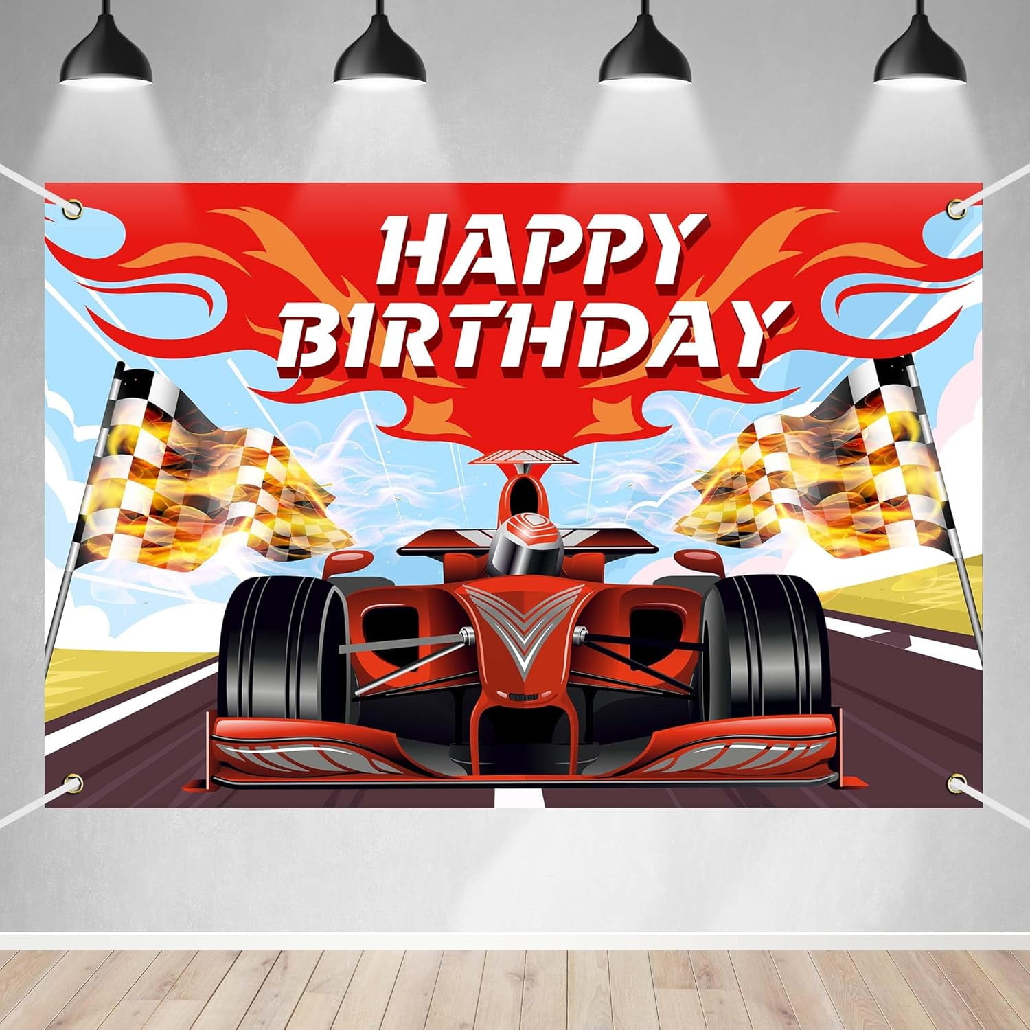 Car Racing Happy Birthday Banner Backdrop Drag Racing Themed Game Race ...