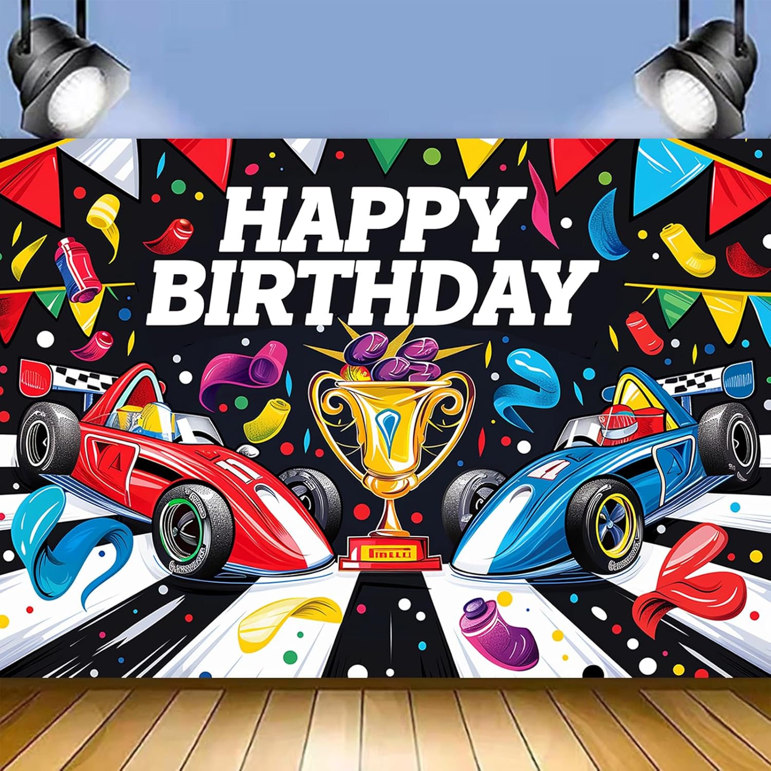 Car Racing Happy Birthday Banner Backdrop Racing Theme Game Race Car ...