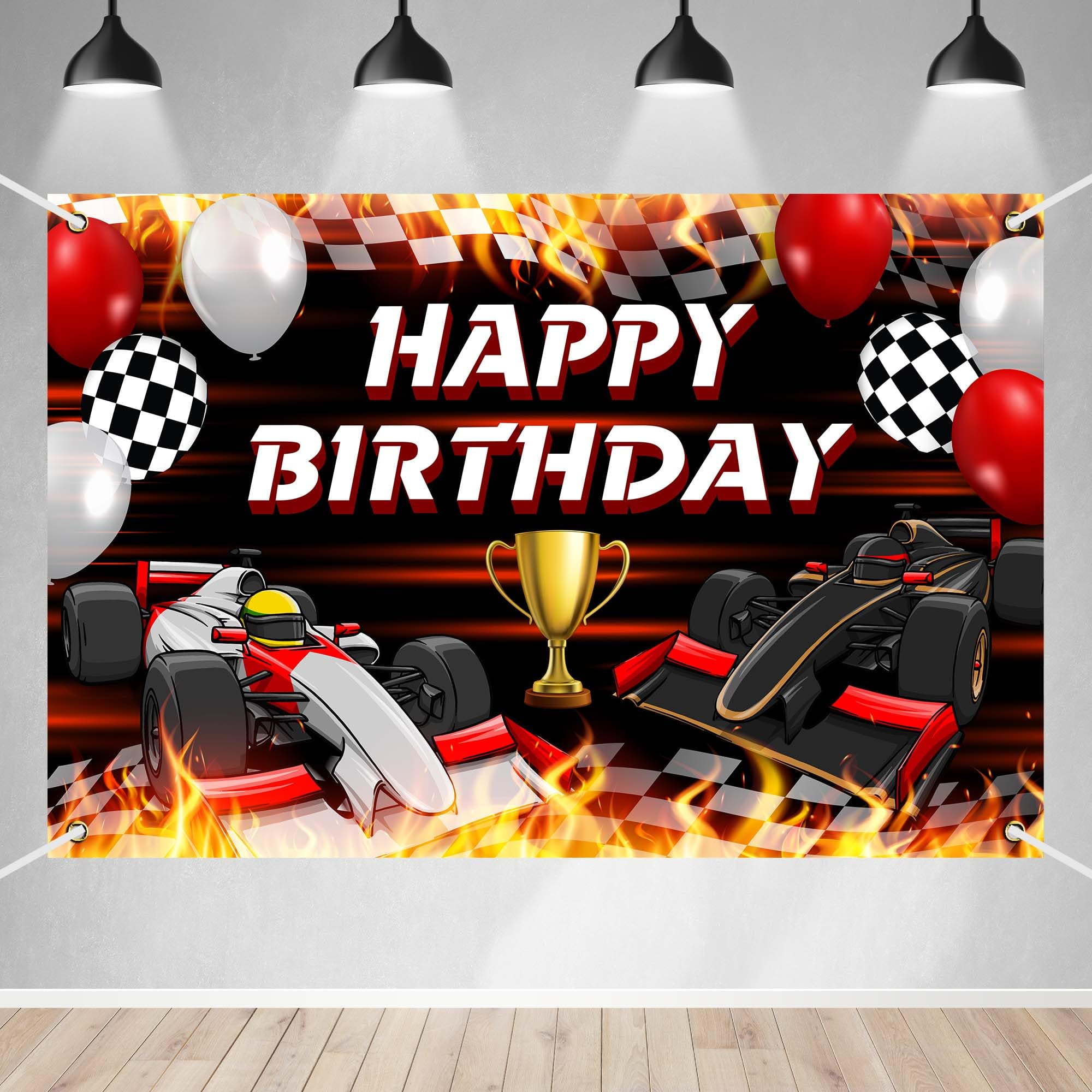 Car Racing Happy Birthday MMF7 Banner Backdrop Racing Checkered Race ...