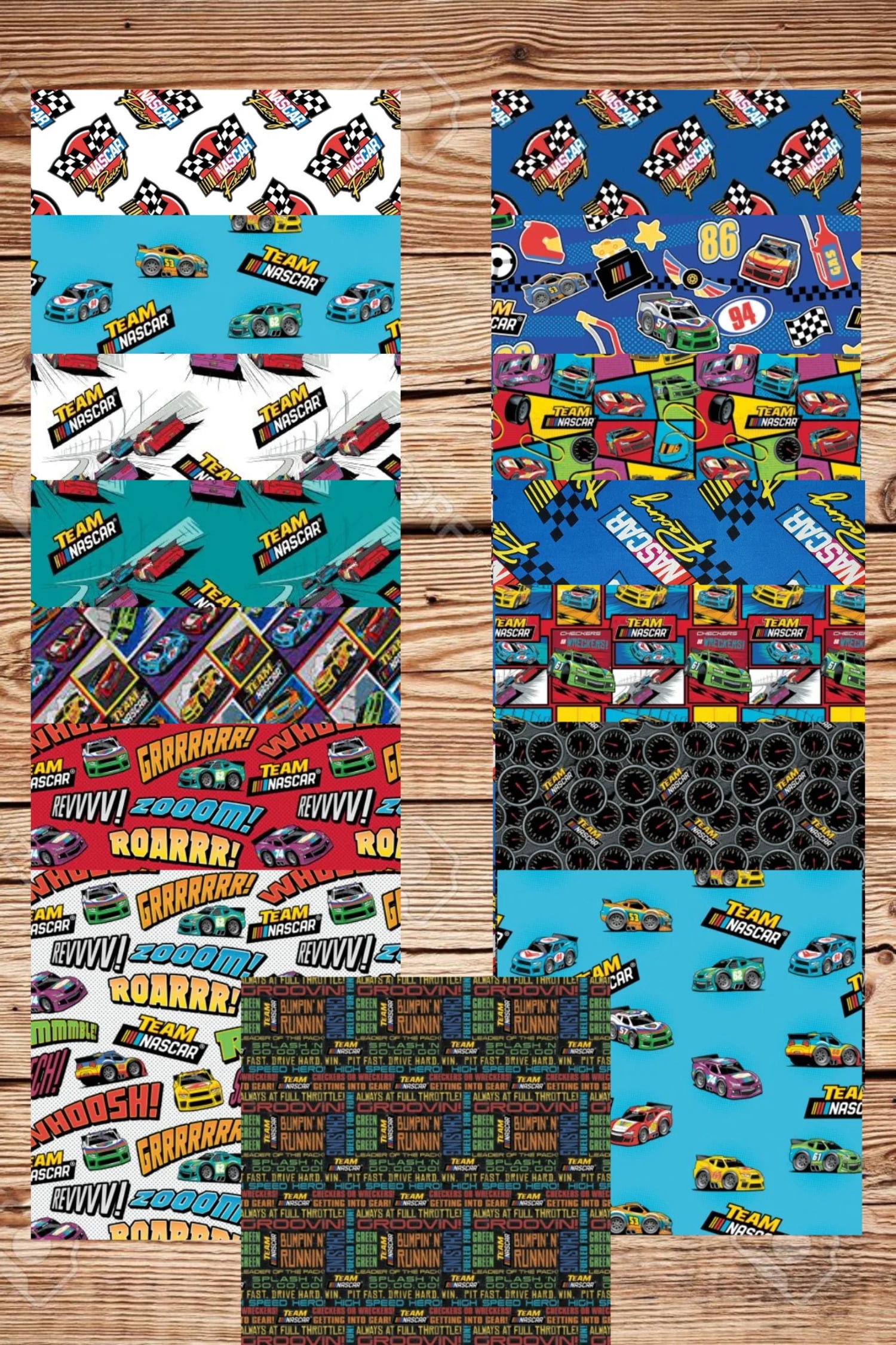 Car Racing by Camelot Flat Fold Assortment 60 Yard Bundle Cotton Fabric ...