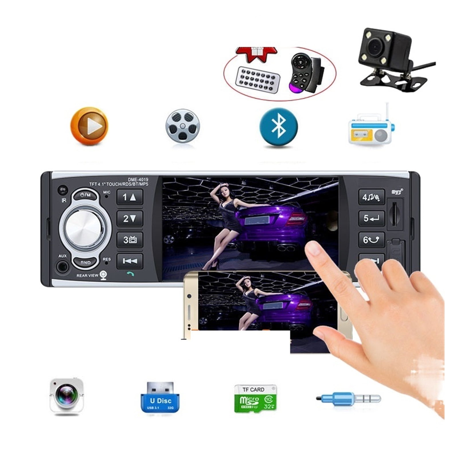 Car Radio 1 Din 4inch HD USB / SD /FM Stereo Bluetooth MP5 Player for ...