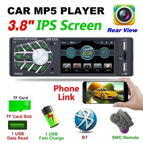 Car Radio 3.8" Single 1 Din Bluetooth Stereo Mirror link MP5 Player AVI ...