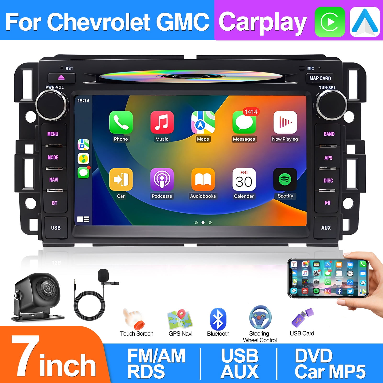 Car Radio 7 inch Double Din Touch Screen DVD Player for GMC Chevy ...