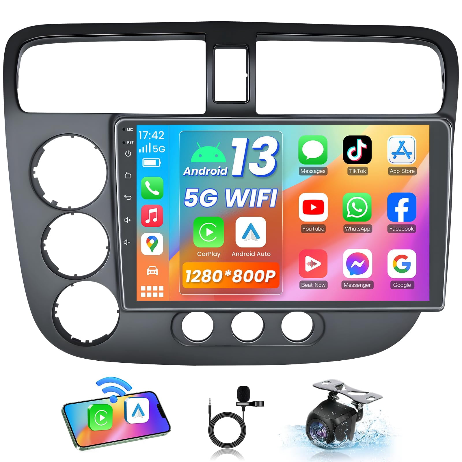 Car Radio Accessories for Honda Civic 2001-2005: 9 inch 1280 * 800 HD ...