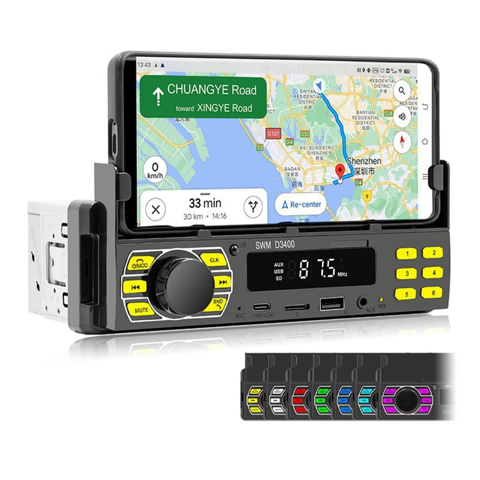 Car Radio Bluetooth 1 Din MP3 Player Handsfree A2DP Type C USB TF AUX ...