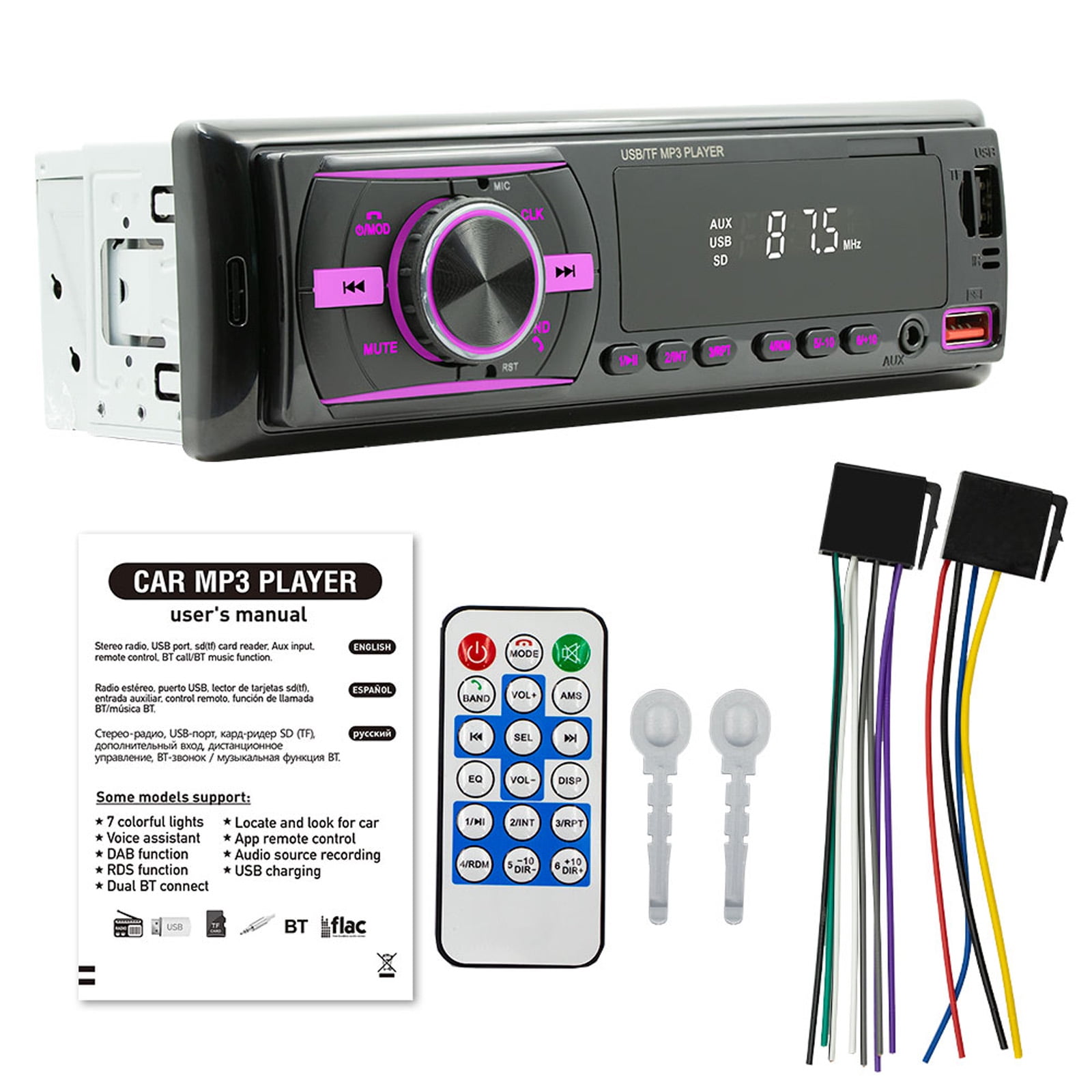 Car Radio Bluetooth Mp3 Player Usb Charging Rca Audio Subwoofer U Disk ...