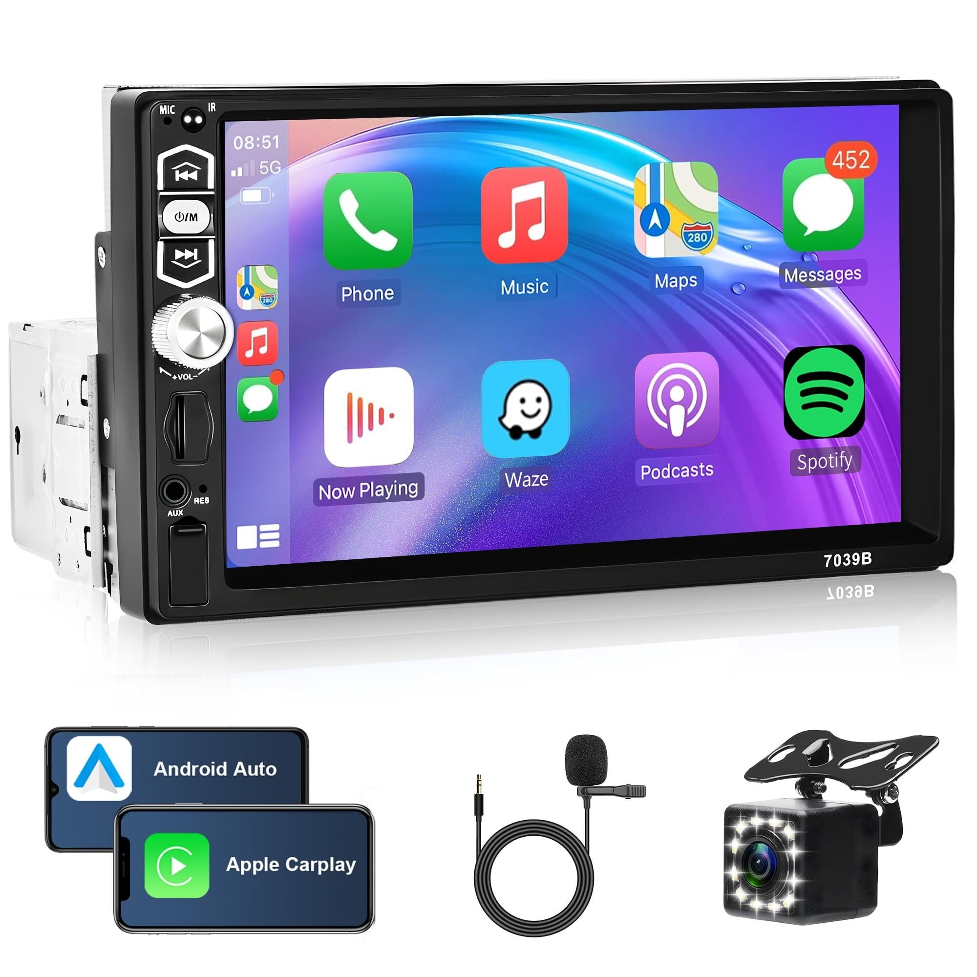 Car Radio Single Din Car Stereo Apple Carplay, Sovob 7 Inch Touch ...