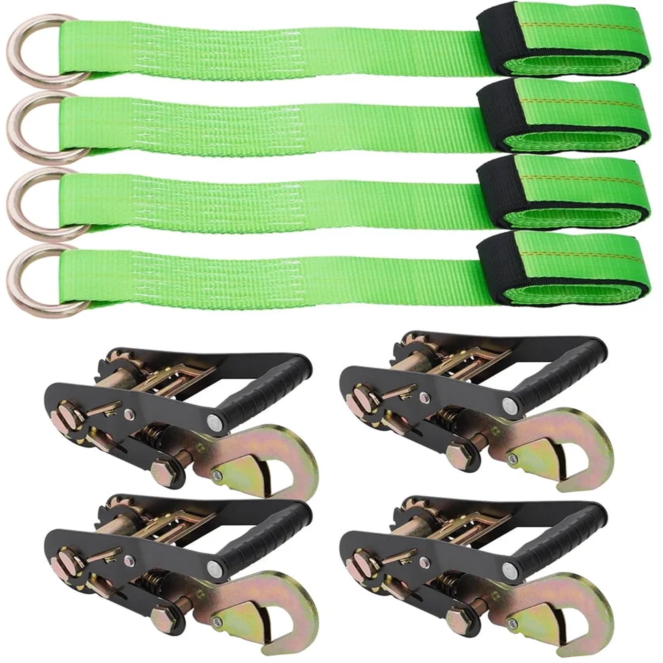 (4 Pack) 2" x 8' Car Tie Down Lasso Ratchet Strap with Chain Anchor ...