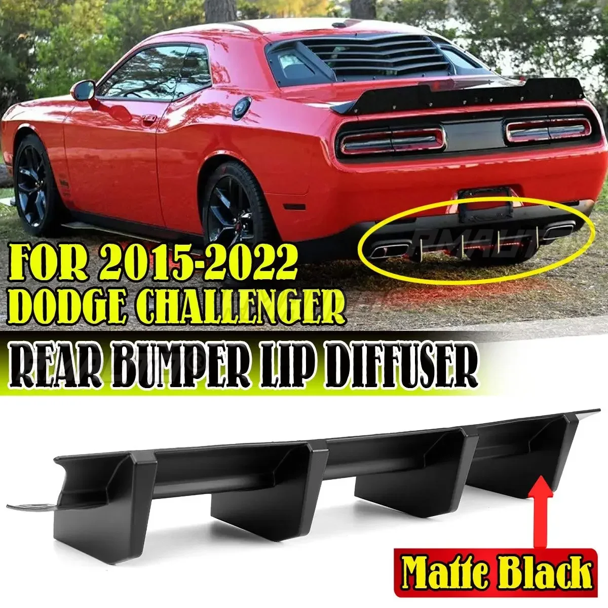 Car Rear Bumper Diffuser Cover Trim Shark Fin Spoiler Lip For Dodge ...
