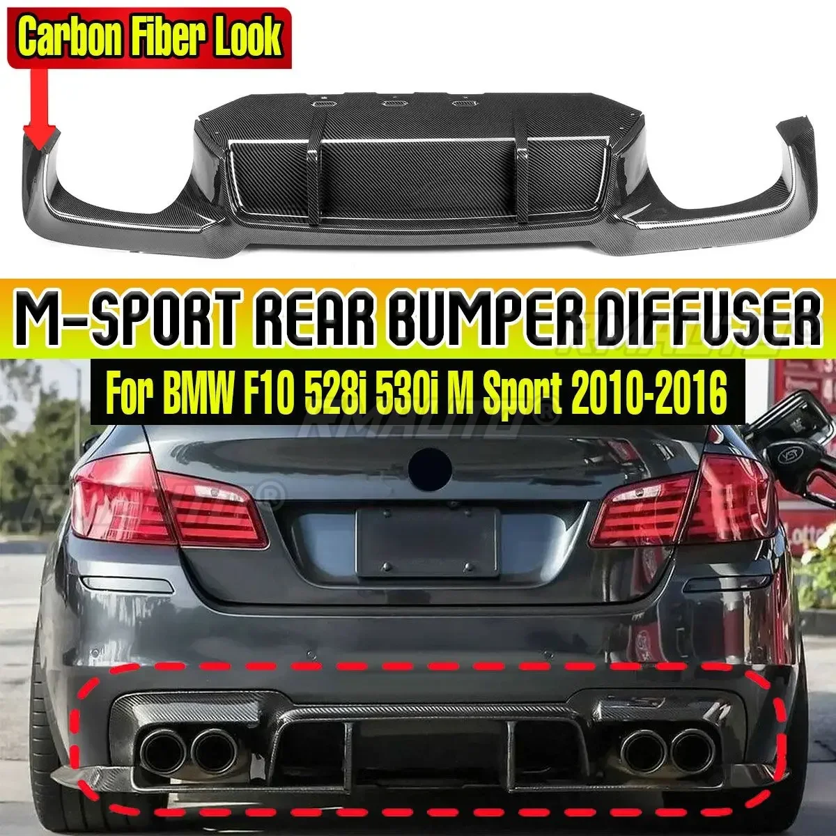 Car Rear Bumper Diffuser Lip Splitter W/ Led Brake Light For BMW F10 ...