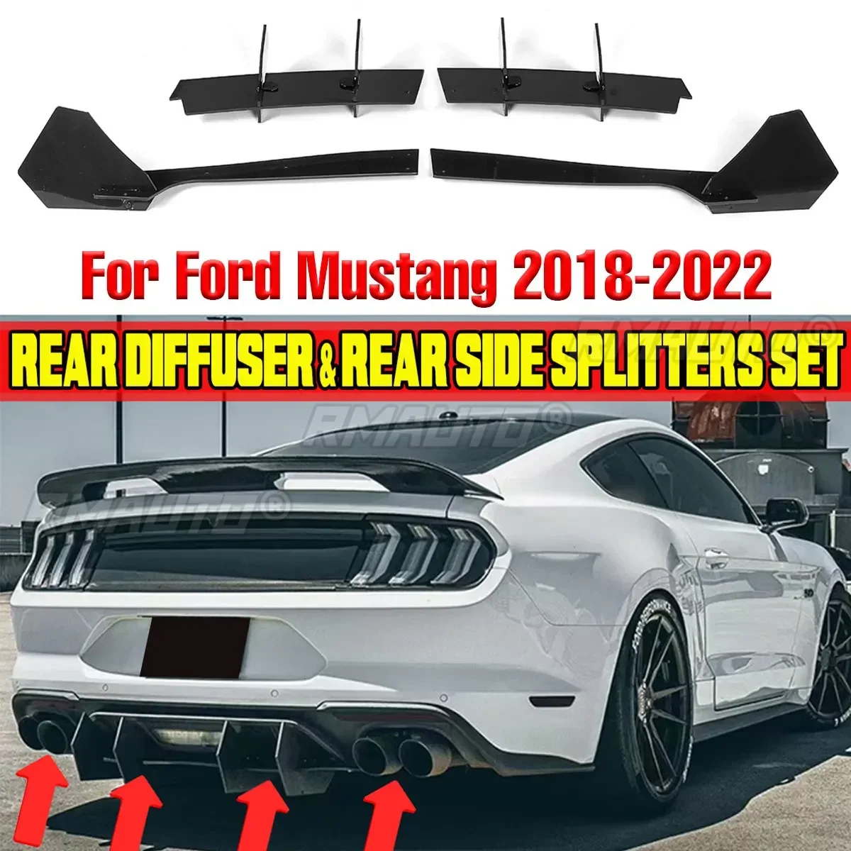 Car Rear Bumper Lip Diffuser Rear Side Splitters Apron Flaps For Ford ...