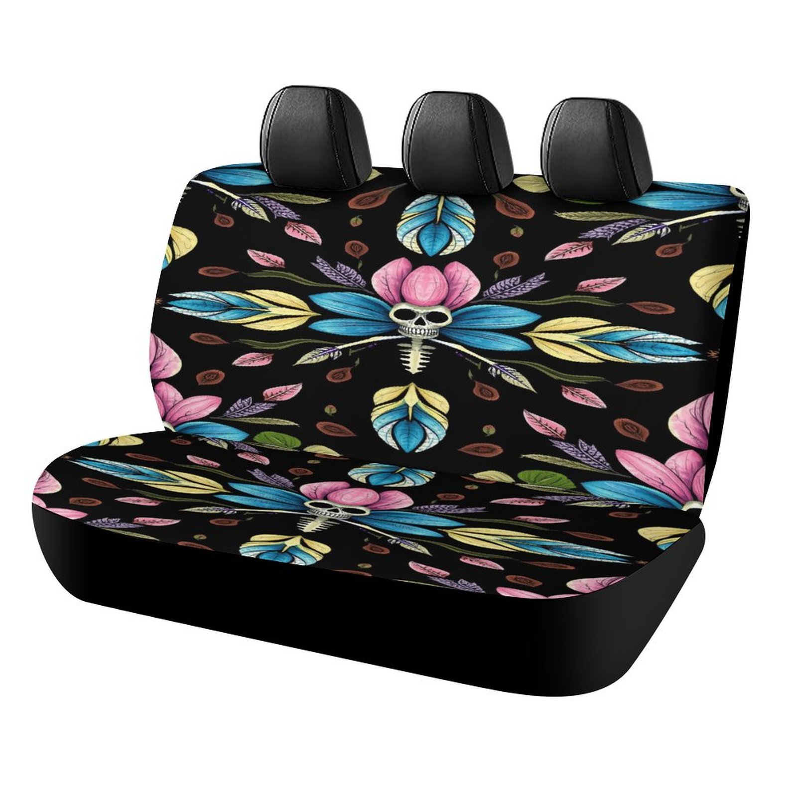 Car Rear Seat Cover Flower And Feather Skull Art Pattern Car Decoration ...