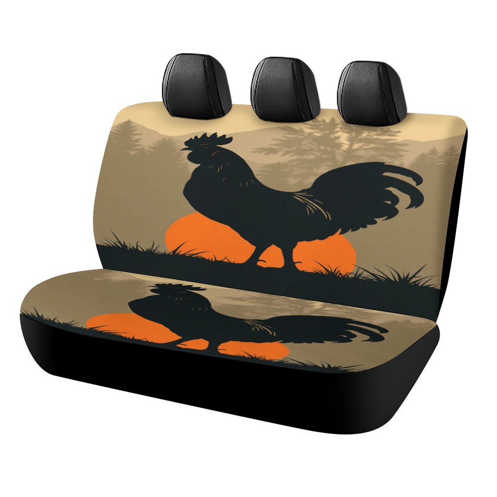 Car Rear Seat Cover Rooster Sunrise Silhouette Car Decoration Universal ...
