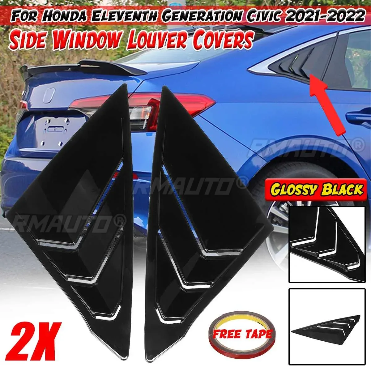 Car Rear Side Window Louver Covers Window Shutters Shade Cover For Honda For Civic 11th Eleventh ...