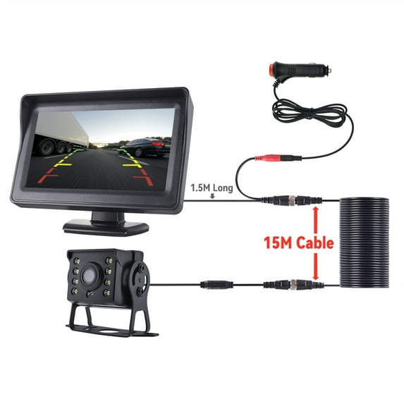 Car Rear View Camera with Monitor 4.3" Screen 9-36V LED HD Reversing ...