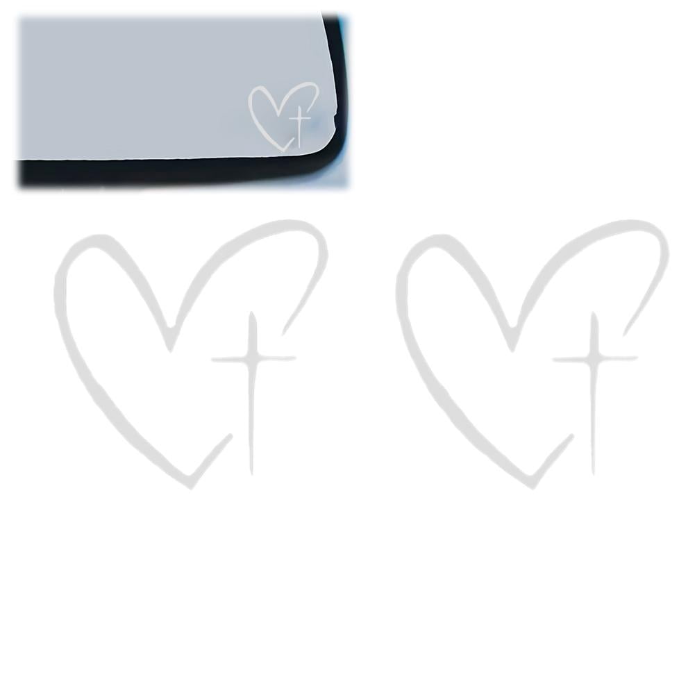 Car Rear View Mirror Decal Sticker, Cross and Heart Pattern Vinyl Decal ...