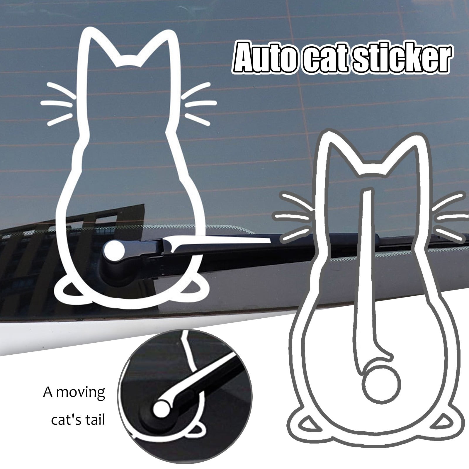 Car Rear Wiper Cat Sticker, 7.9" x 12.6" Finely Carved Cute Animal ...
