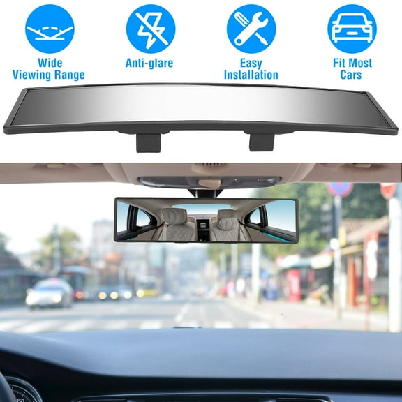 ICBEAMER 11.8" Rear View Mirror, Blue Tint, Universal Convex, Anti ...