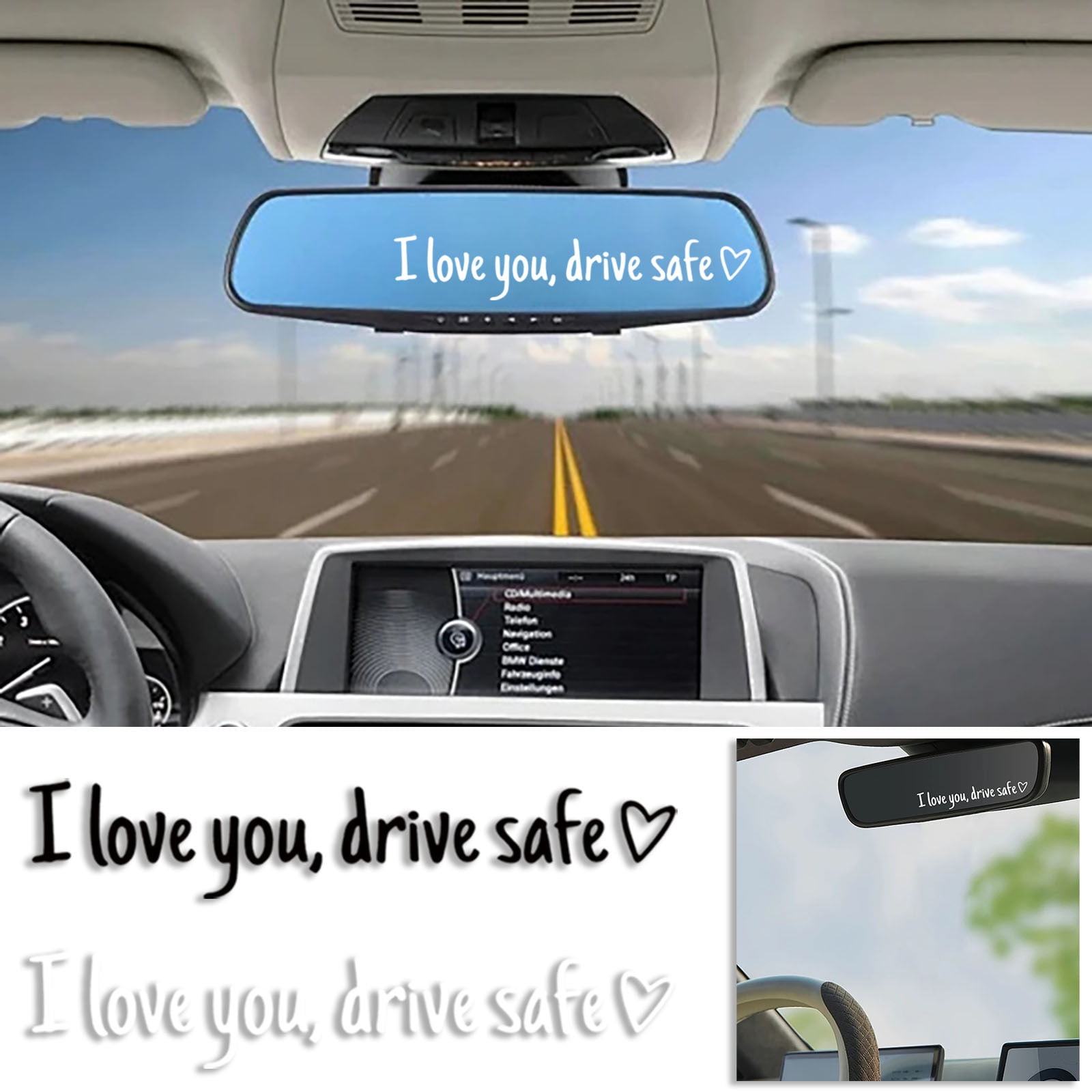 Car Rearview Mirror Sticker Set | Vinyl Decal | I ♥ You Drive Safe ...