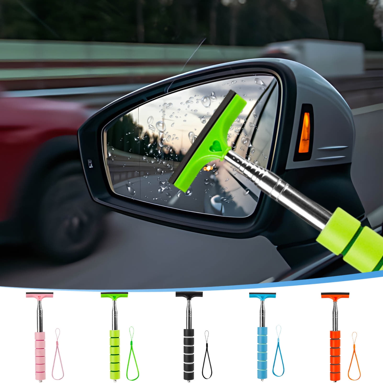 Car Rearview Mirror Wiper Retractable Telescopic Window Cleaner 38.6" Long Dewatering Glass ...