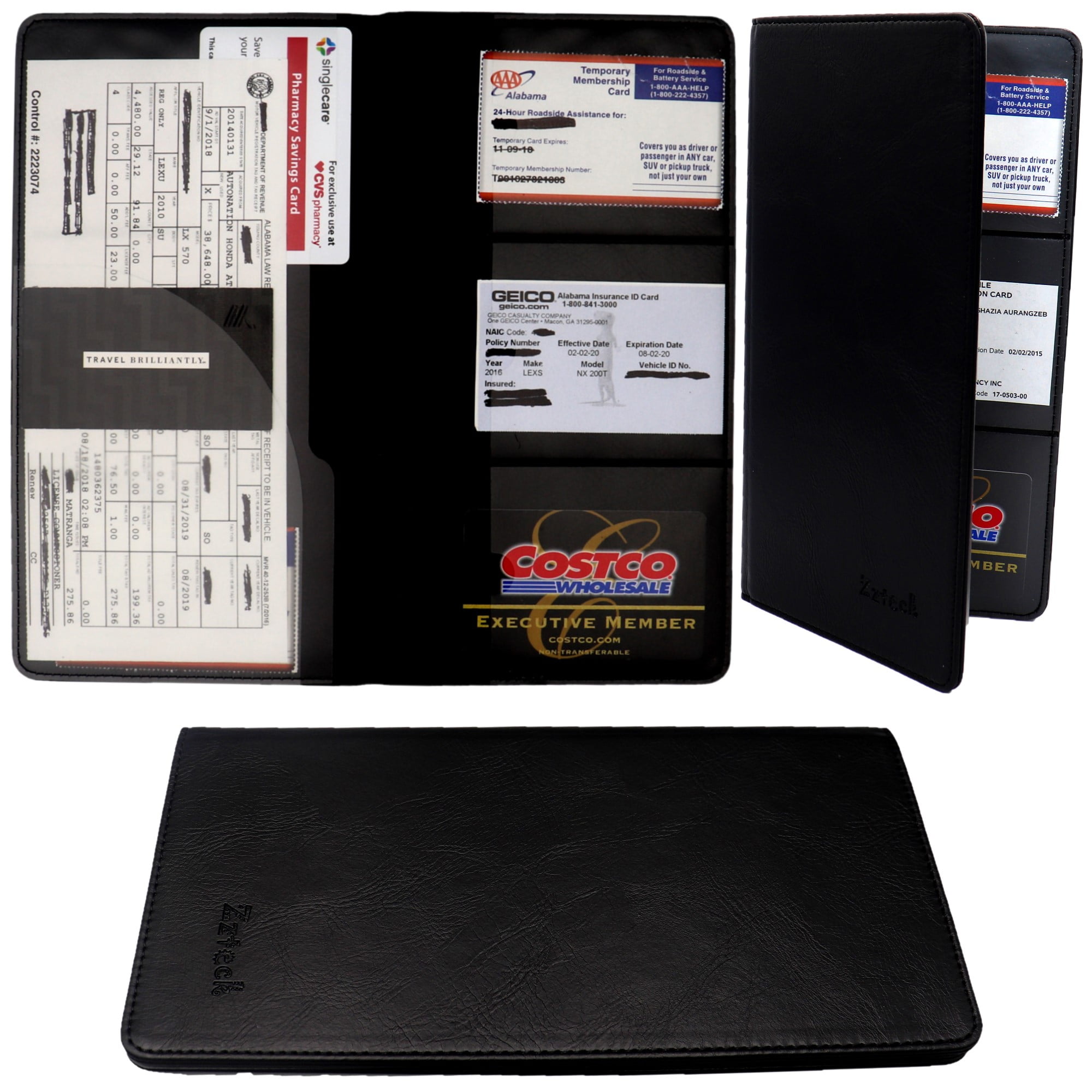 Car Registration and Insurance Holder - PU Leather Vehicle Glovebox ...