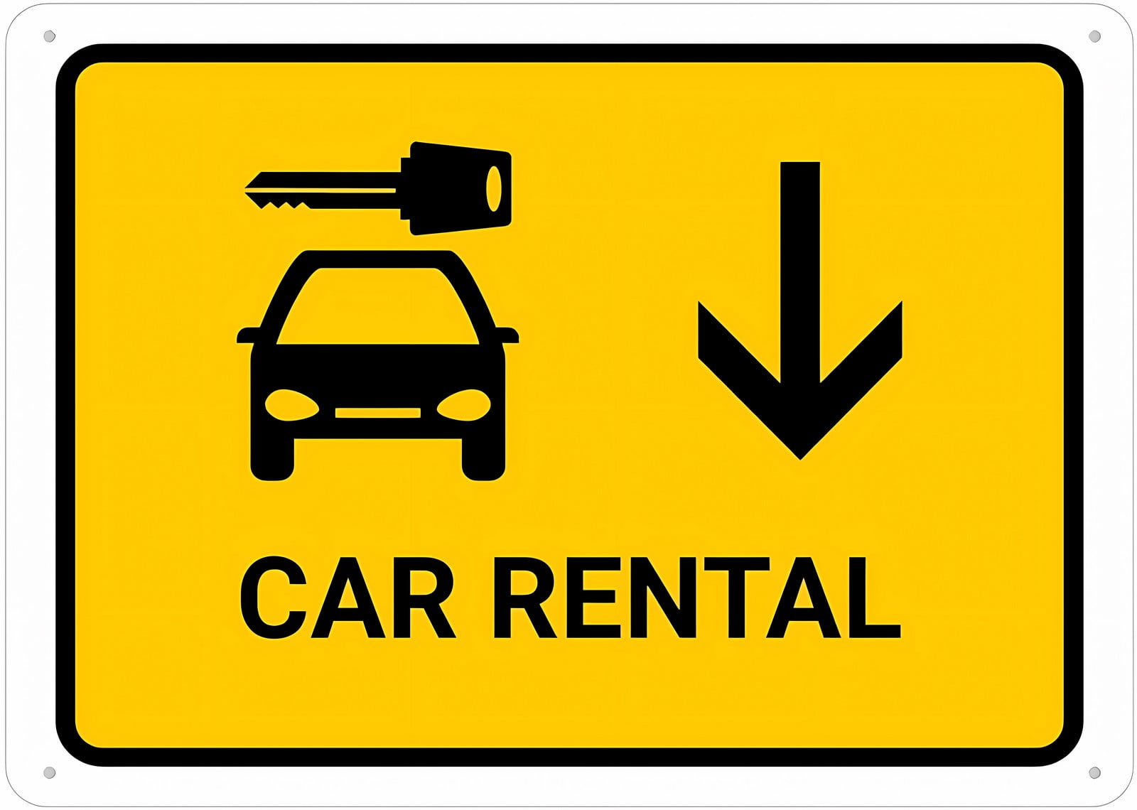Car Rental with Down Arrow Yellow Metal Sign 12 x 8 Inches - Rust-Free ...