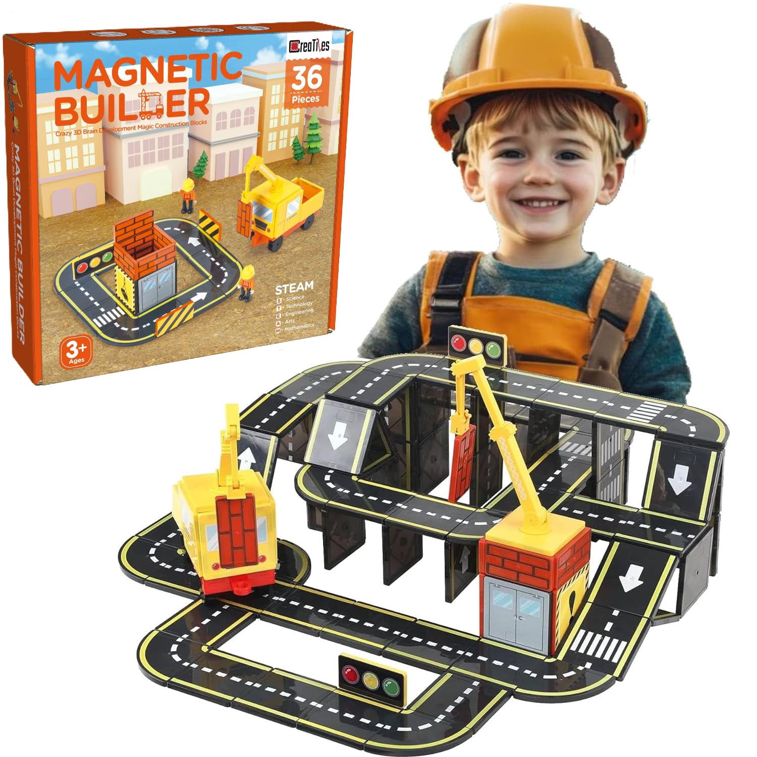 Car Road Track Magnetic TSF6 Tiles & City Construction Builder Crane ...