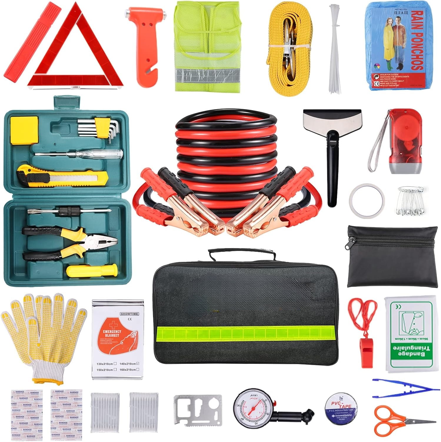 Car Roadside Emergency Kit, Auto Vehicle Safety Roadside Assistance Kit ...