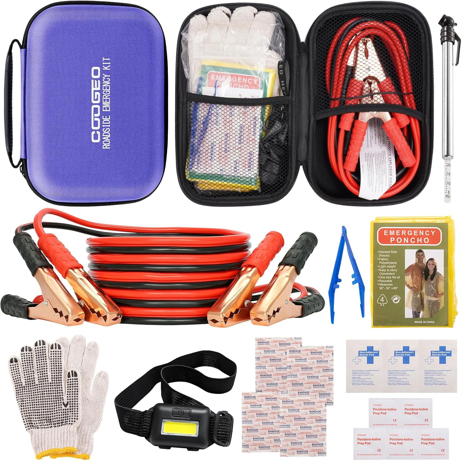 Car Roadside Emergency Kit with Battery Jumper Cables,Car Accessories ...