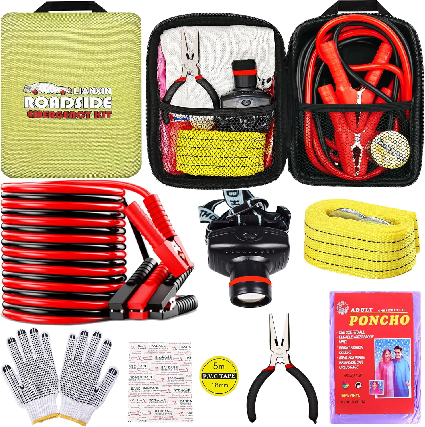 Car Roadside Emergency Kit, with Jumper Cables Automotive Kit,Car ...