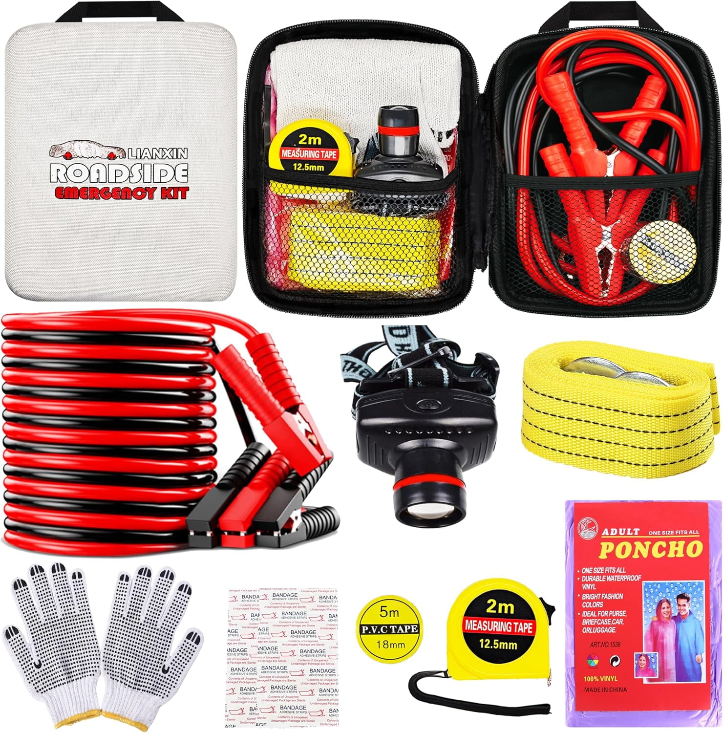 Car Roadside Emergency Kit, with Jumper Cables Automotive Kit,Car ...