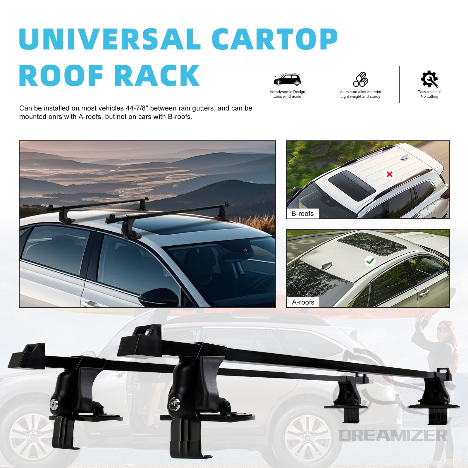 Car Roof Rack Car Top Roof Rack Cross Bar 54" Luggage Cargo Aluminum ...